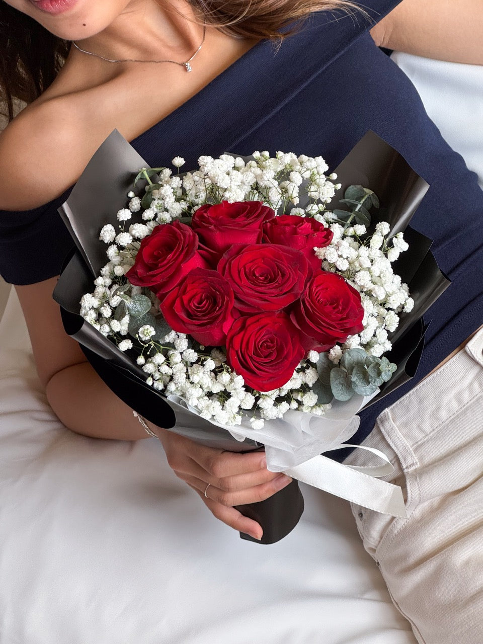 Romance | Red Rose & Baby's Breath Bouquet | Flower Delivery Singapore ...